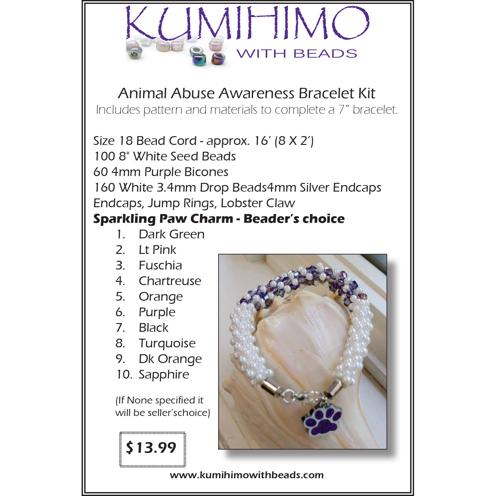 Animal Abuse Awareness Bracelet | Kumihimo With Beads